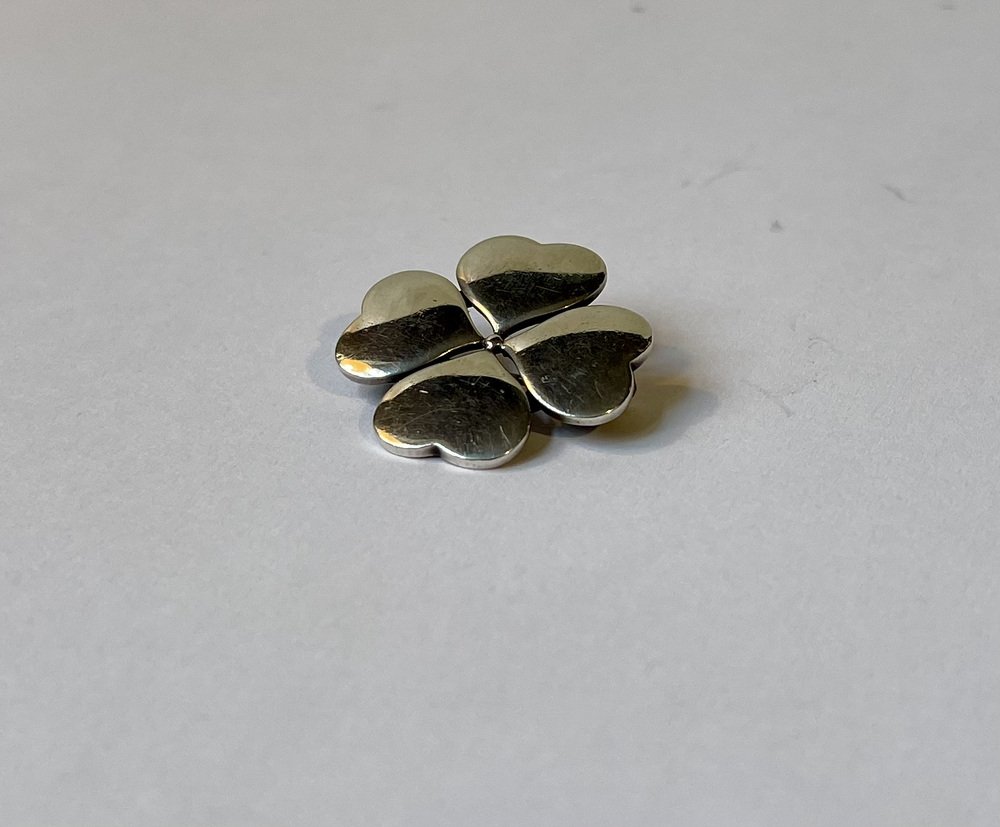 Vintage Four Clover Heart Pin Brooch in Silver from Hans Hansen, 1960s ...