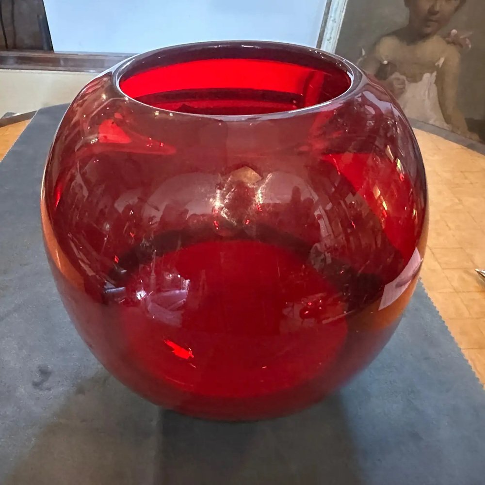 Red White and Black Murano Glass Spheric Vase by Carlo Moretti, 1990s ...