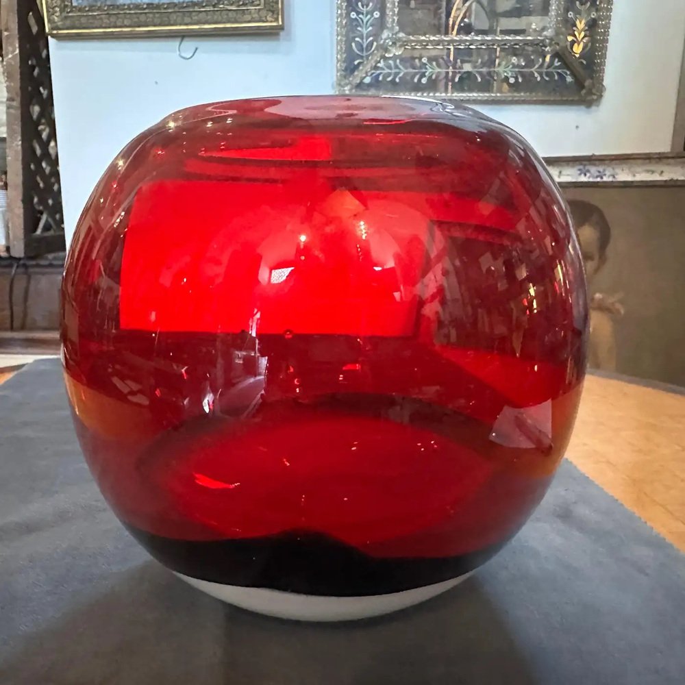 Red White and Black Murano Glass Spheric Vase by Carlo Moretti, 1990s ...