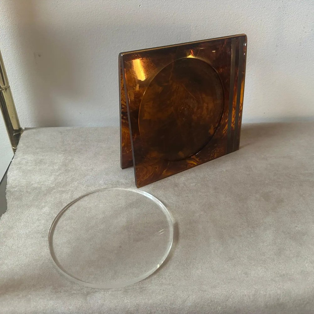 Mid-Century Modern Fake Tortoise Shell Acrylic and Brass Picture Frame ...