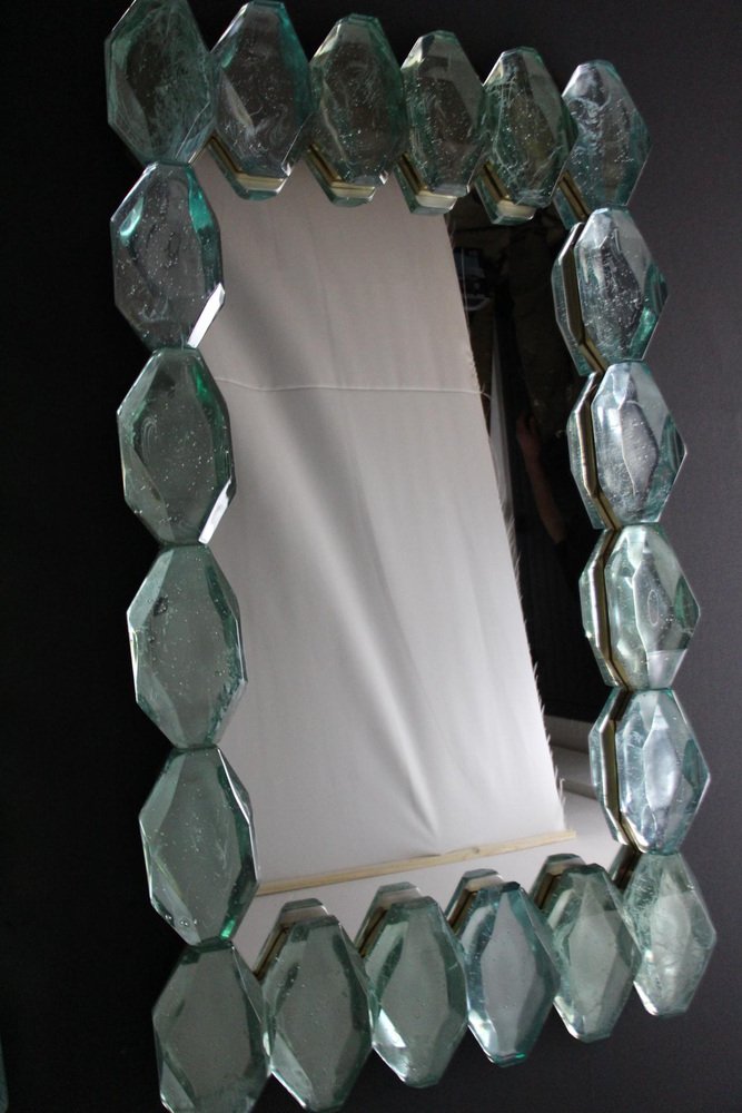 Large Aqua Blue Diamond Cut Textured Murano Glass Block Mirror for sale ...