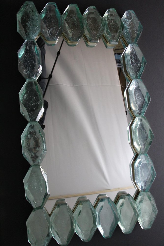 Large Aqua Blue Diamond Cut Textured Murano Glass Block Mirrors, Set of ...
