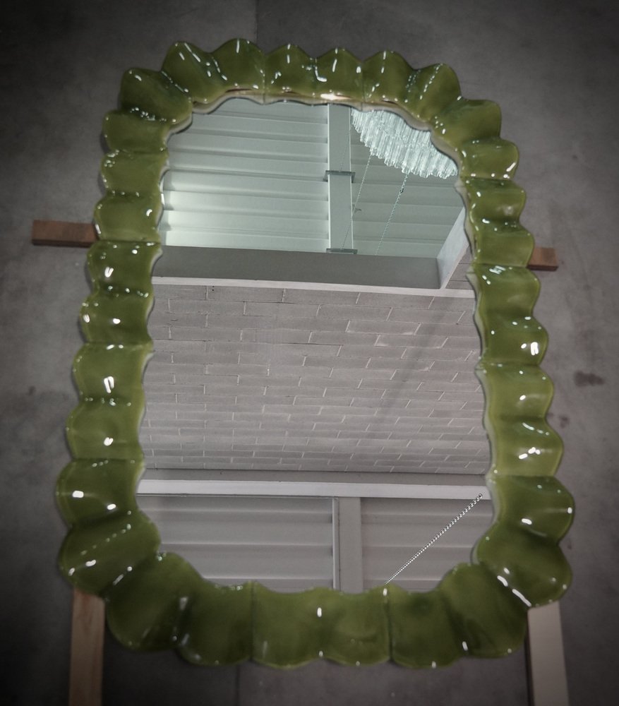 Italian Murano Green Art Glass and Brass Console / Wall Mirror, 2000s ...