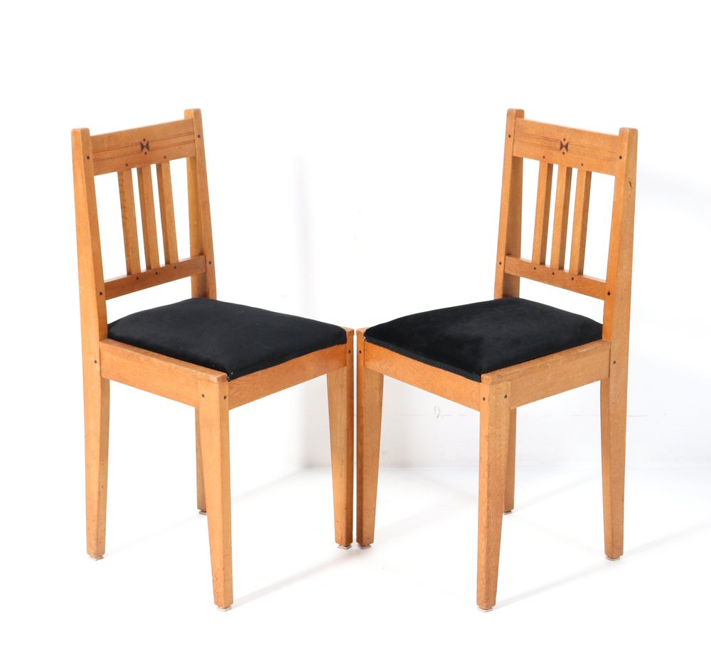 Set of Arts & Crafts Art Nouveau Oak Side Chairs by Jac. Van Den Bosch ...