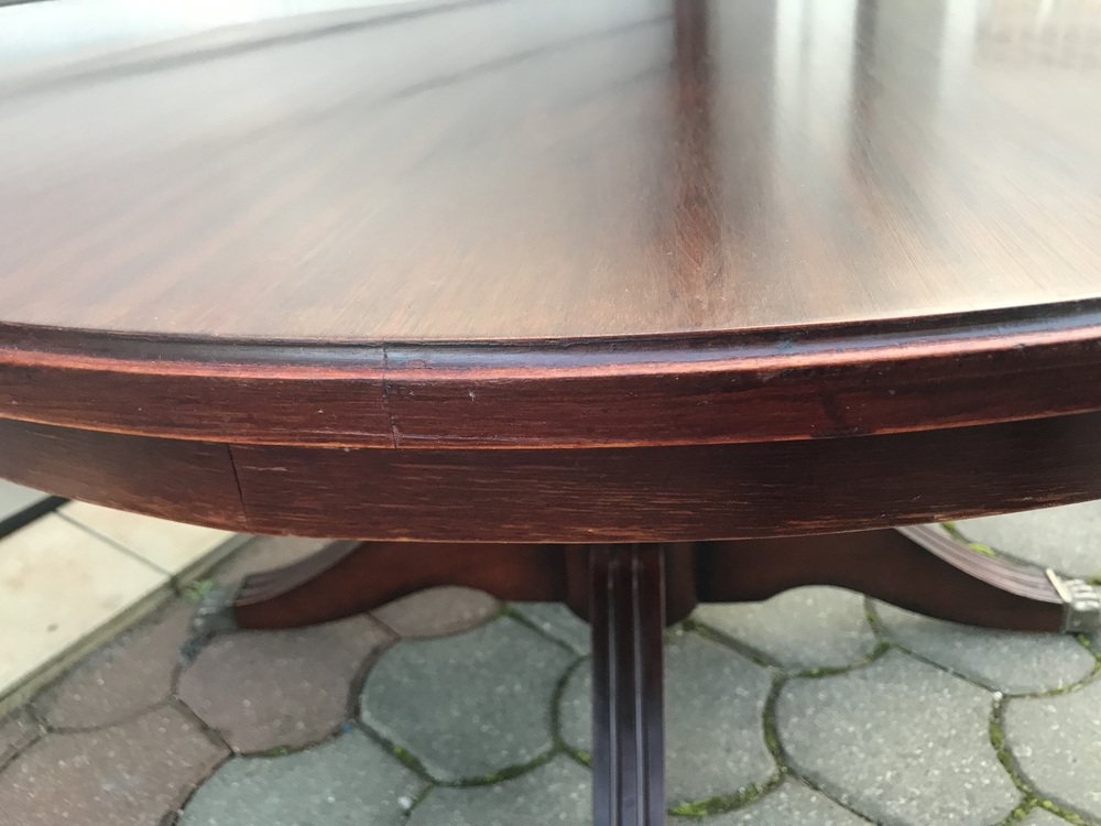 Large English Style Round Mahogany Coffee Table on One Leg with Brass ...