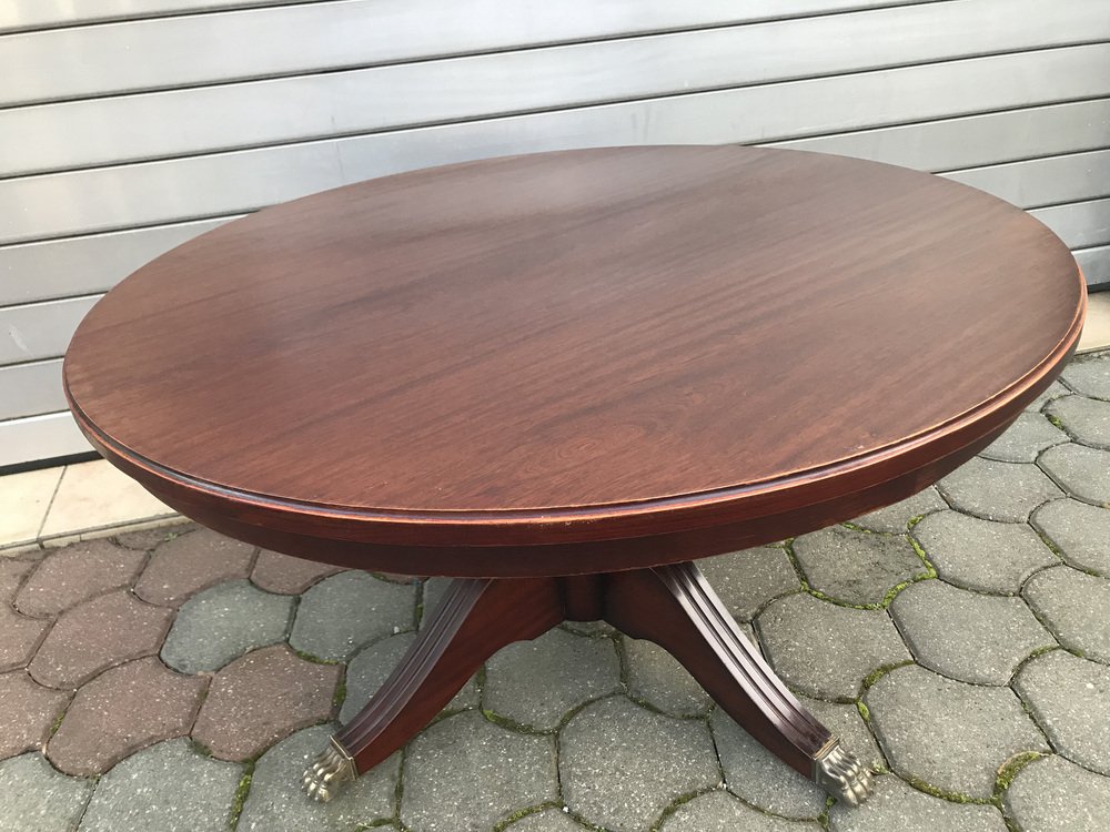 Large English Style Round Mahogany Coffee Table on One Leg with Brass ...
