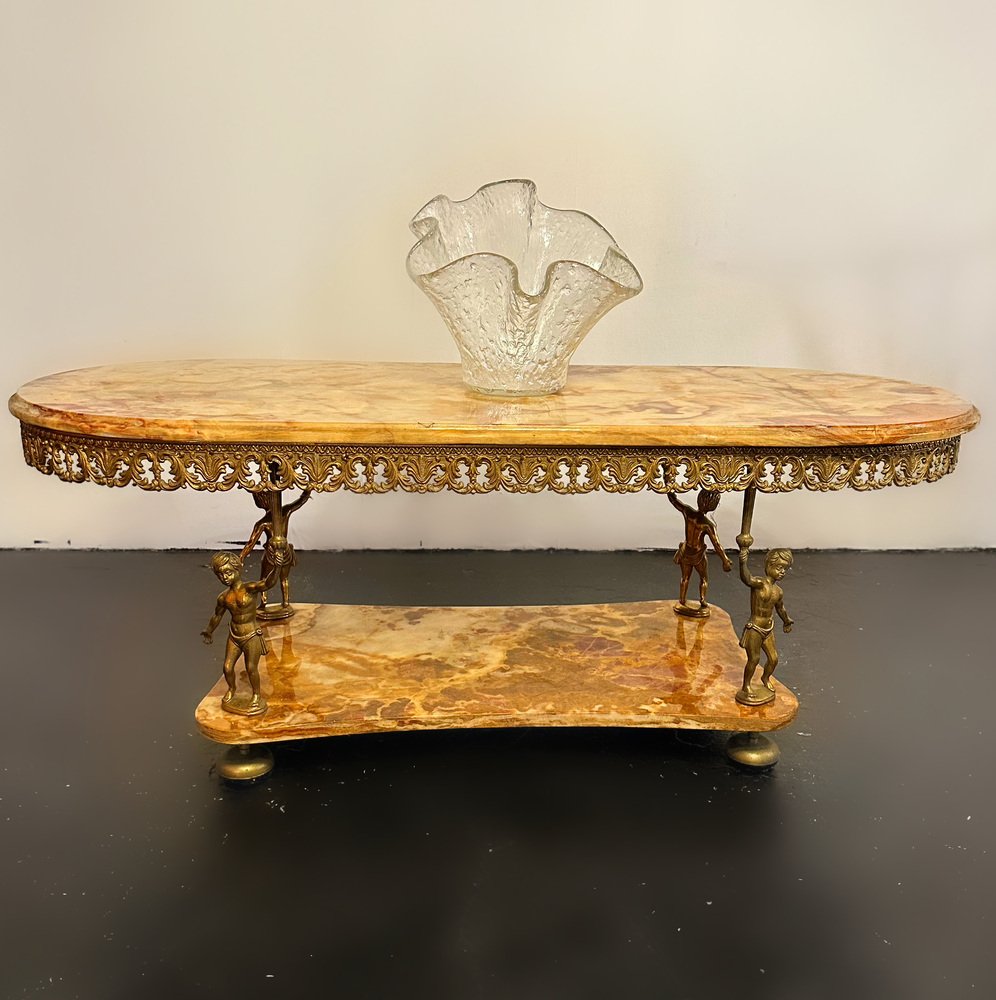 Vintage Hollywood Regency Marmor & Dekorativer Messing Couchtisch ...