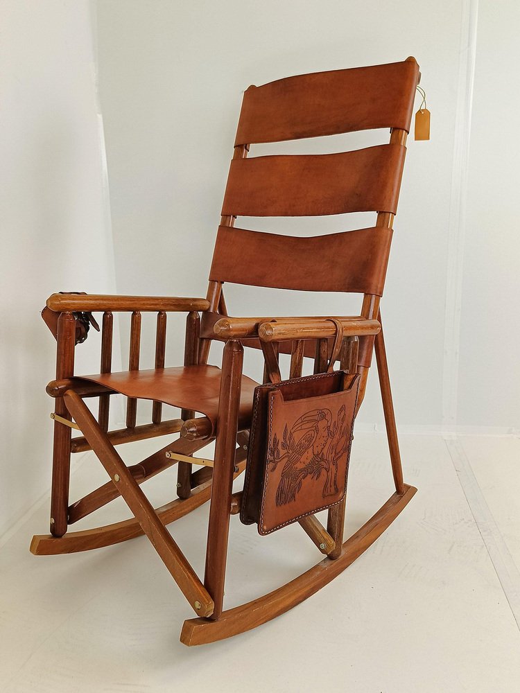 Safari Rocking Chair with Leather for sale at Pamono