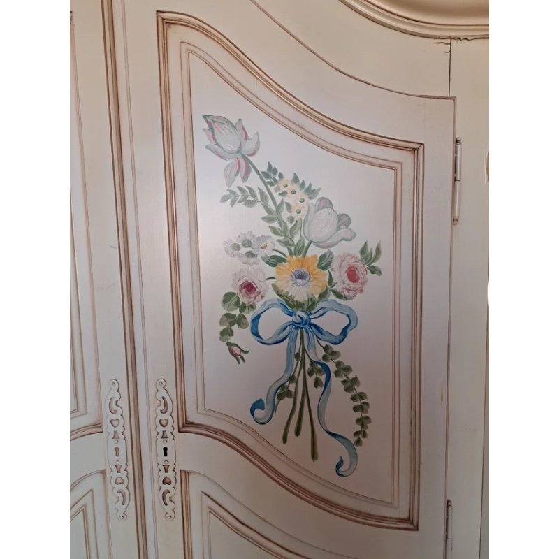 Vintage French Hand Painted Flower Decoration Wooden Wardrobe for sale ...