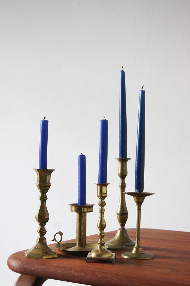 Vintage Brass Candlesticks, 1960s, Set of 5 for sale at Pamono