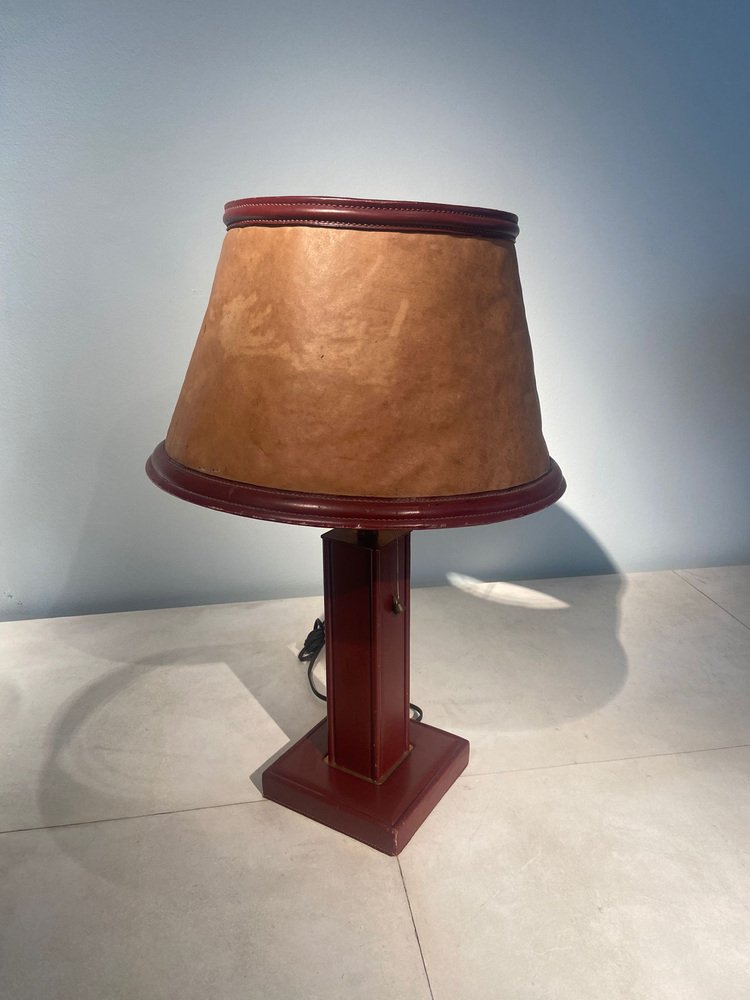 Table Lamp with Hermes Leather attributed to Paul Dupre-Lafon, 1925 for ...