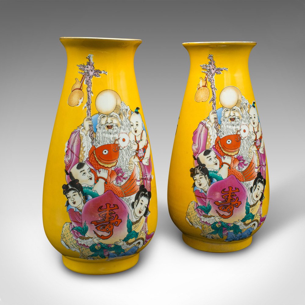 Vintage Chinese Character Vases in Ceramic, 1940s, Set of 2 for sale at ...