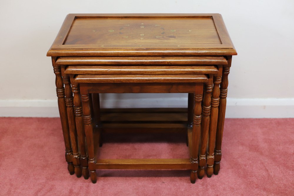 Brass-Inlaid Nesting Tables, 1950, Set of 4 for sale at Pamono