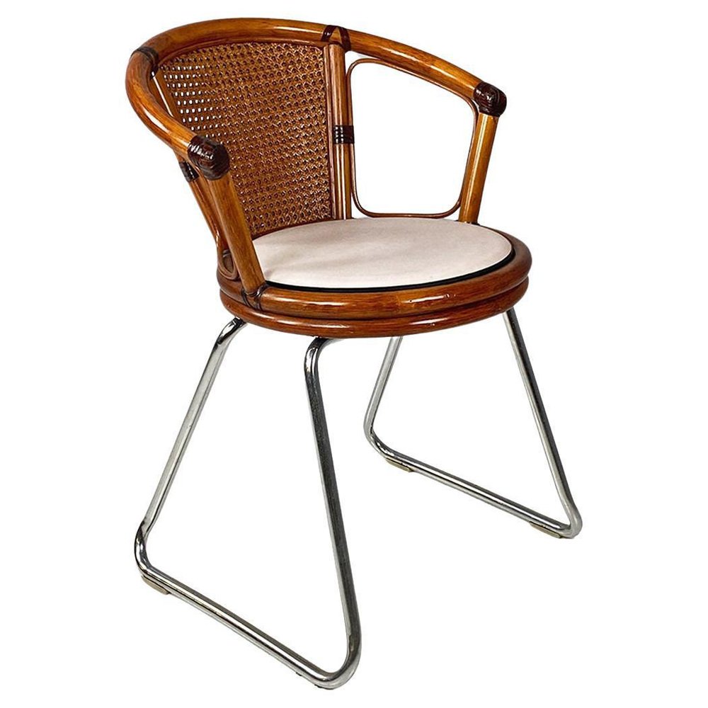 Modern Italian Cockpit Chair in Vienna Straw Wood and Steel, 1970s for ...
