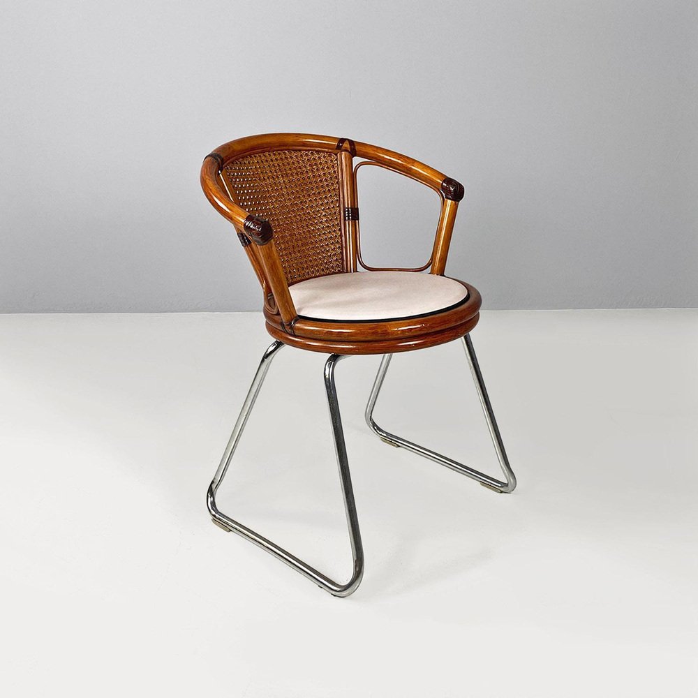 Modern Italian Cockpit Chair in Vienna Straw Wood and Steel, 1970s for ...