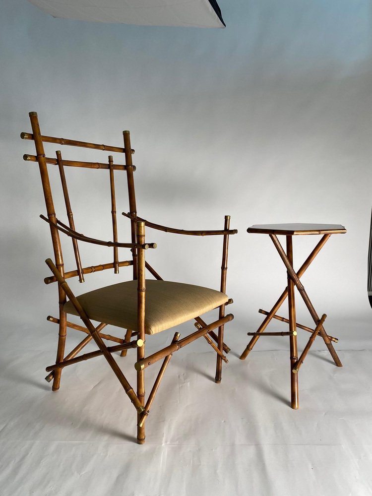 Vintage Italian Armchairs and Coffee Table in Bamboo and Brass by Paolo ...