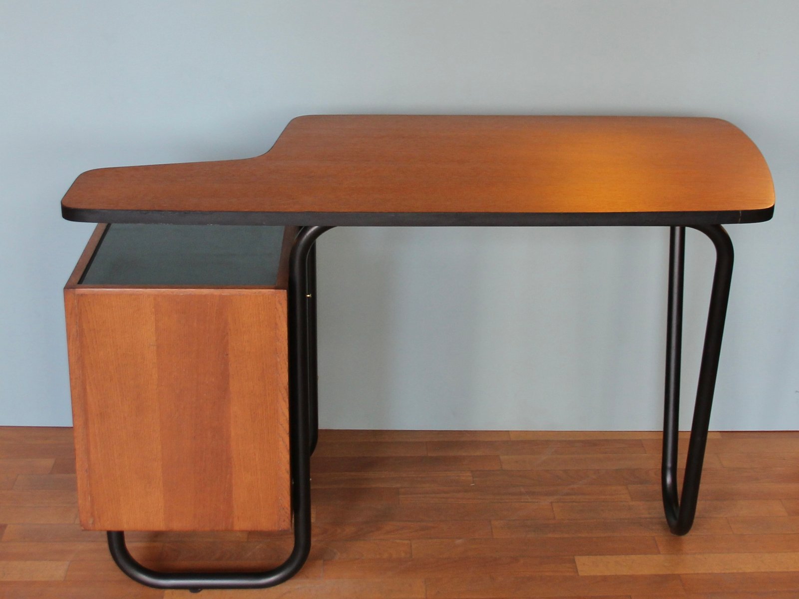 Mid-Century German Desk in Oak with Tubular Steel Base, 1950s for sale ...