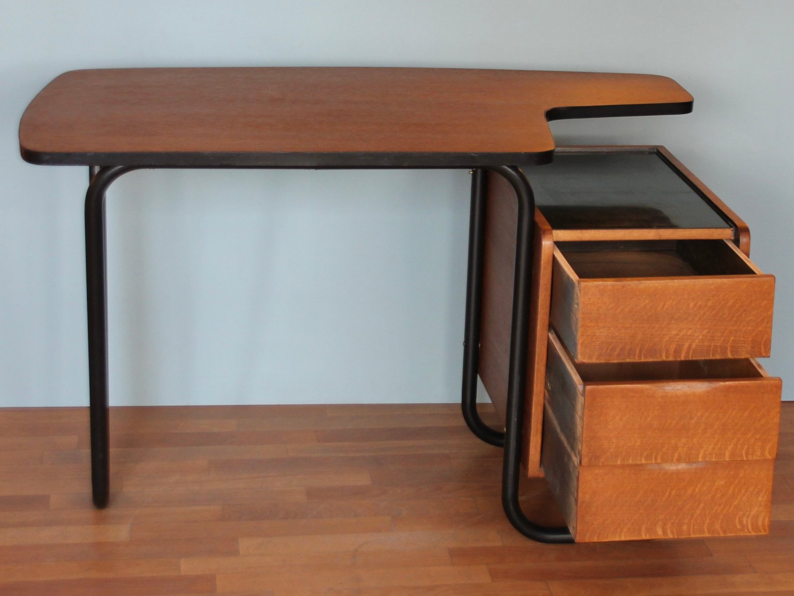 Mid-Century German Desk in Oak with Tubular Steel Base, 1950s for sale ...