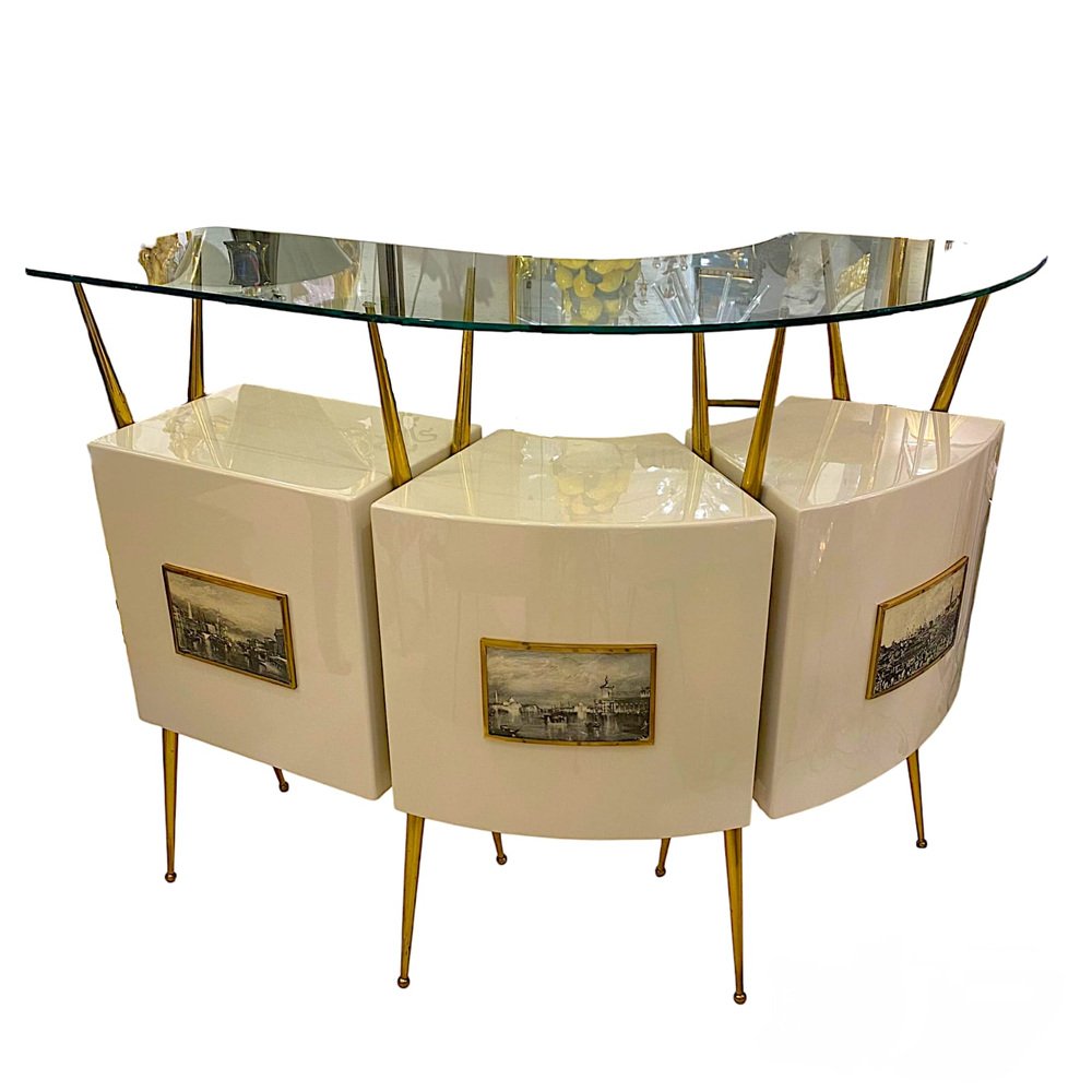 Vintage Bar Set attributed to Gio Ponti, 1950s, Set of 3 for sale at Pamono