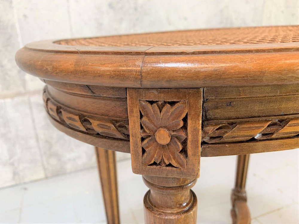 Louis XVI Carved Cane Dressing Table Stool for sale at Pamono
