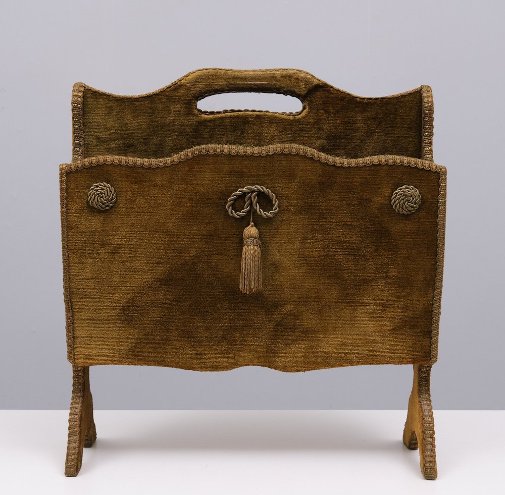 Green Velvet Magazine Holder, 1970s for sale at Pamono