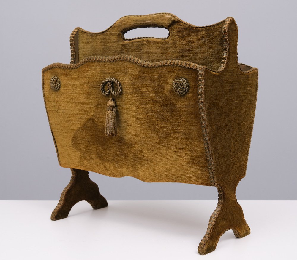 Green Velvet Magazine Holder, 1970s for sale at Pamono