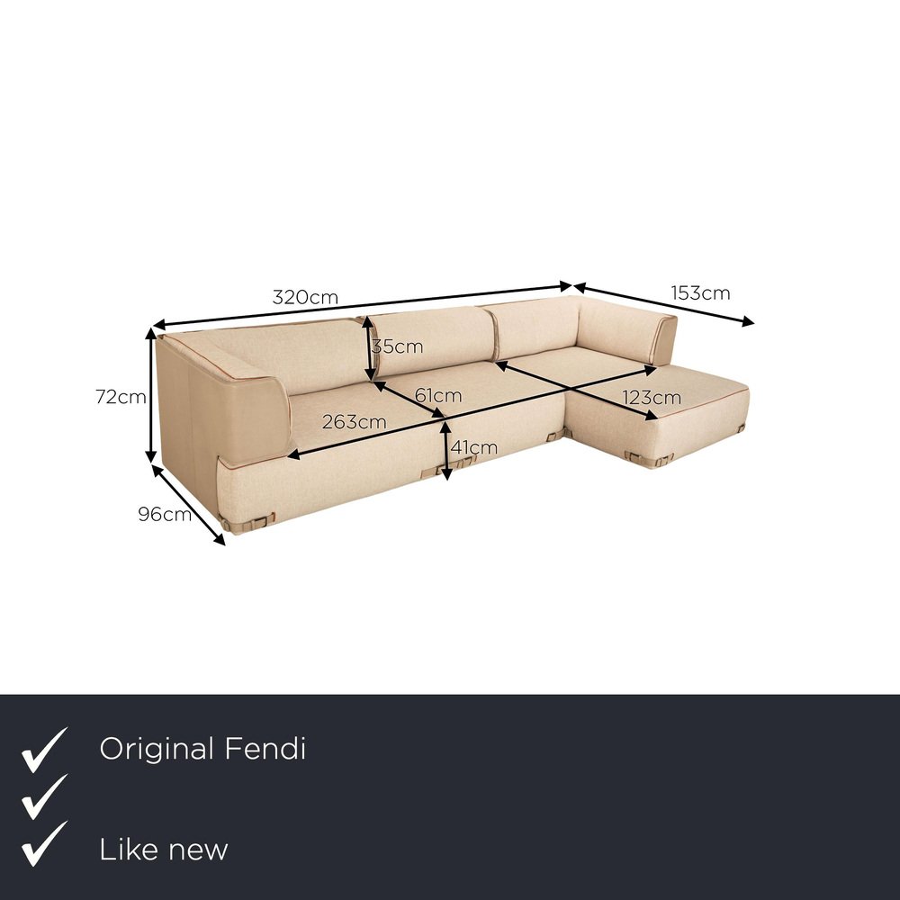 Fendi Soho Element Fabric Corner Sofa Beige Module Recamiere Right Sofa Couch New Cover by Toan ...