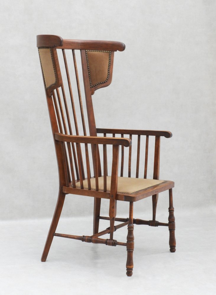 French Arts and Crafts High Back Spindle Wood Winged Armchair, 1900s ...
