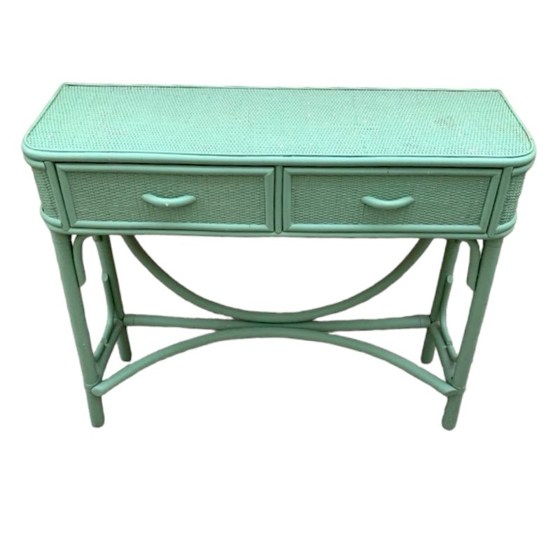 Vintage Wicker Console Table in Green for sale at Pamono
