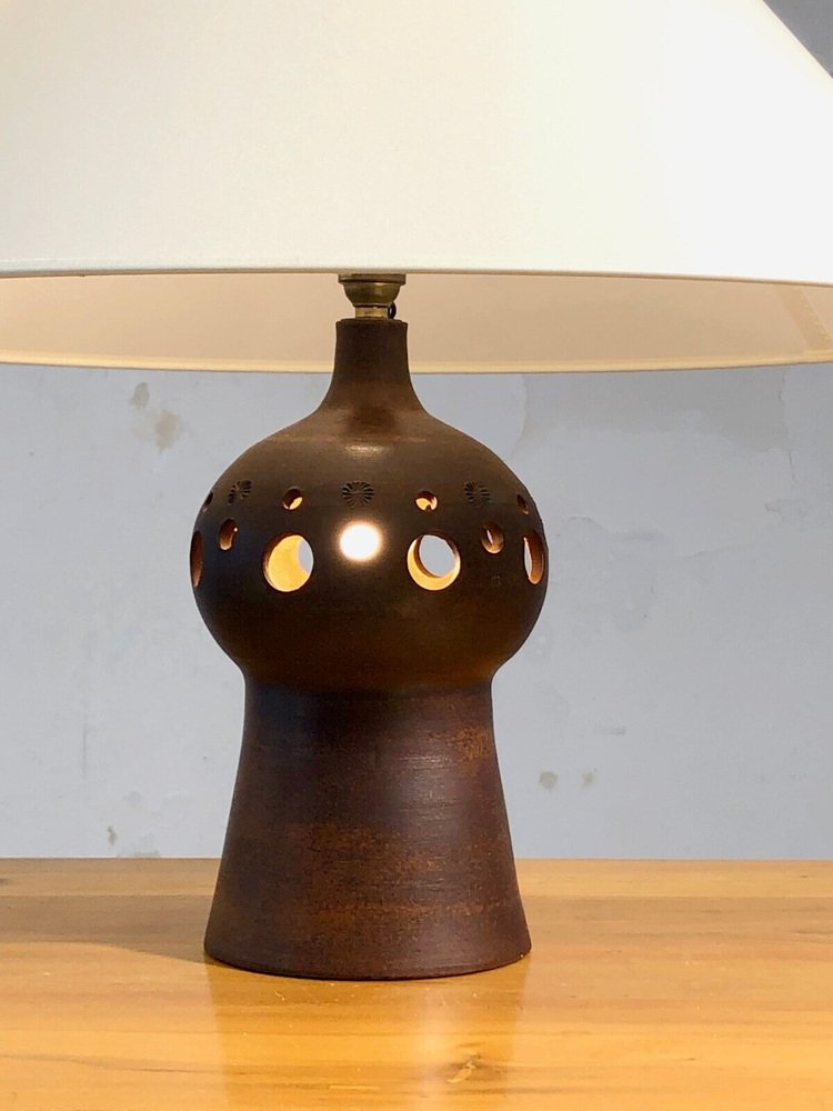 Brutalist Rustic Ceramic Table Lamp by Lam, 1950s for sale at Pamono