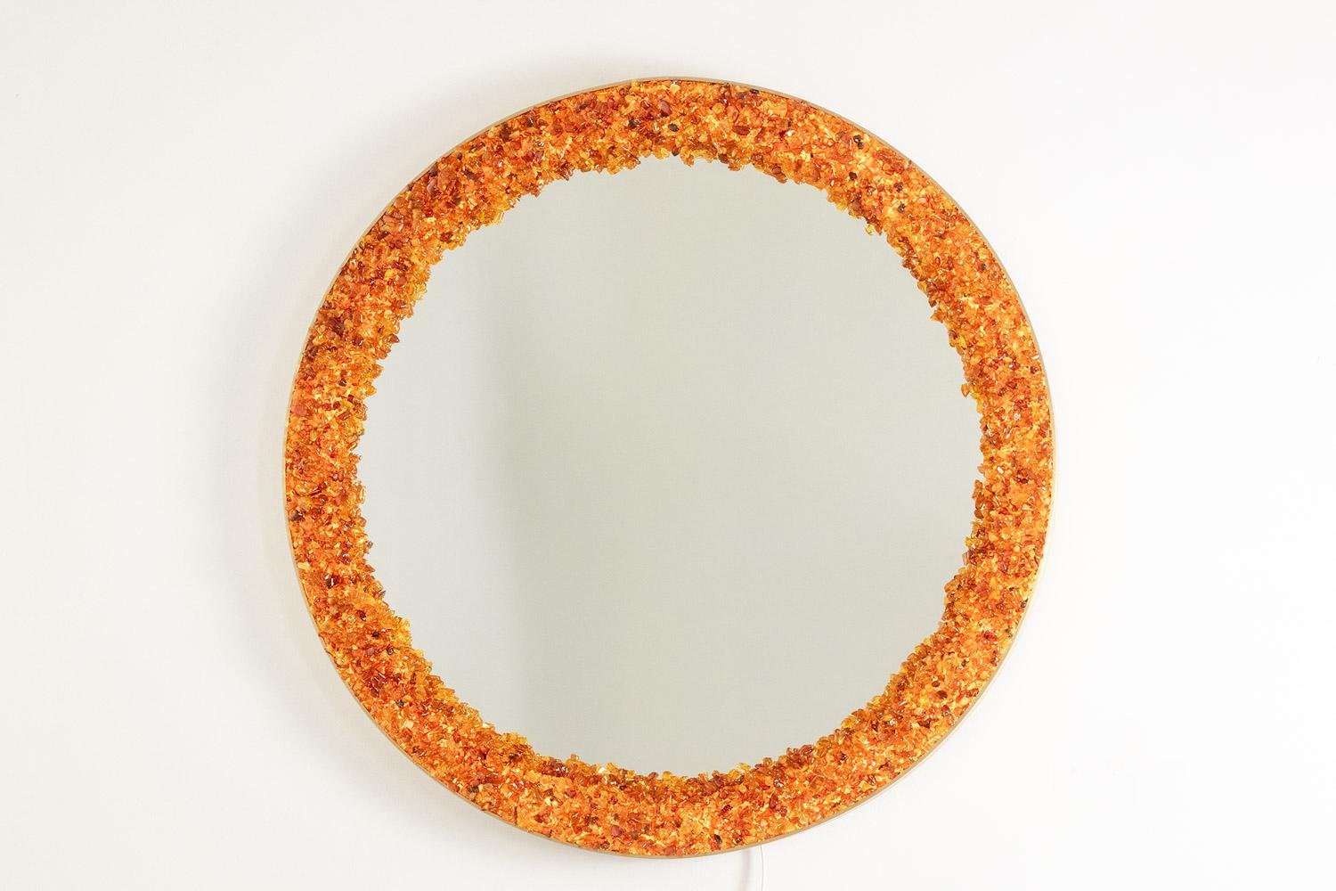 Circular Backlit Mirror in Amber for sale at Pamono