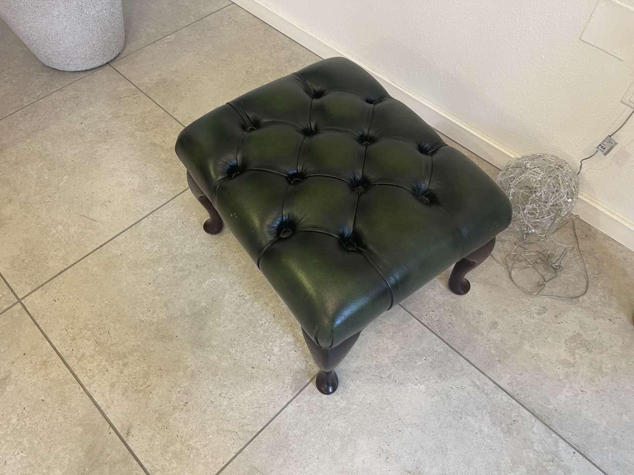Chesterfield Green Leather Stool for sale at Pamono