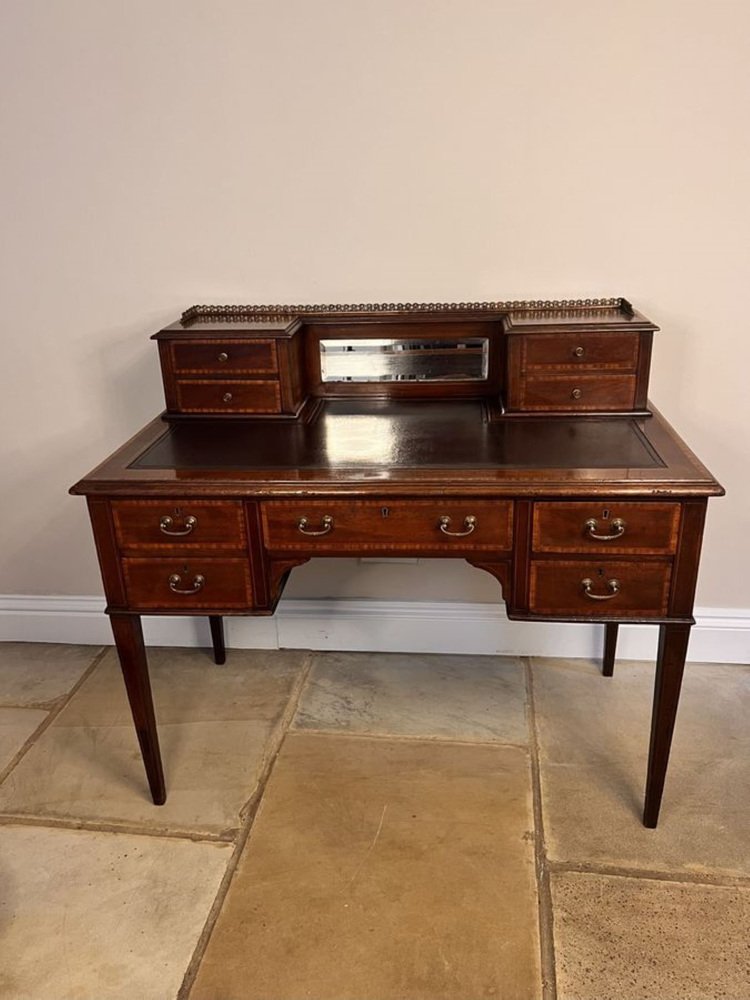 Antique Edwardian Mahogany Inlaid Writing Desk, 1900 for sale at Pamono