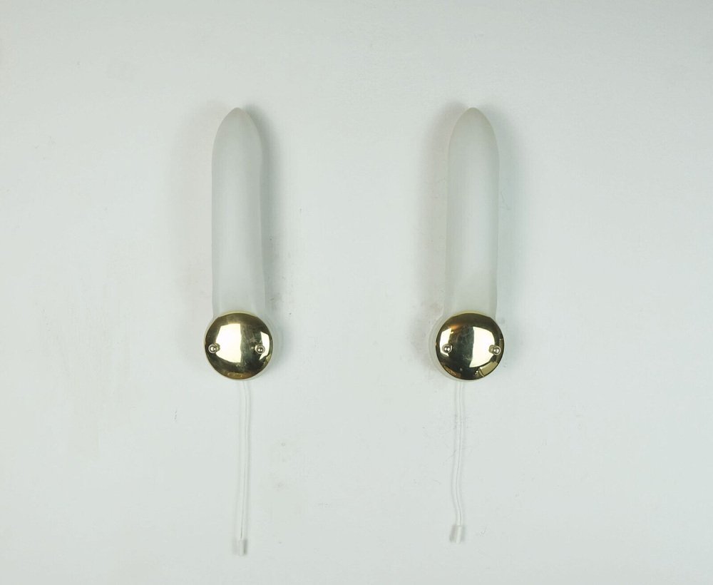 Long Narrow Sconces White Glass Satin Glass and Brass from Honsel ...