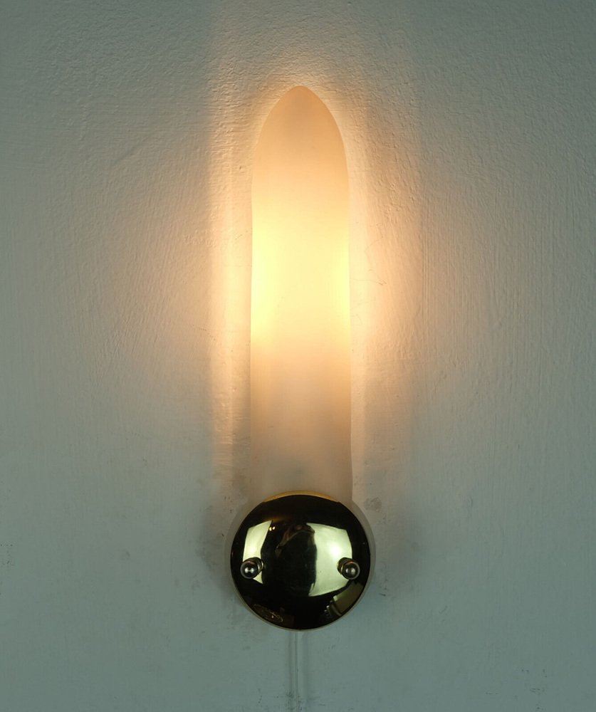 Long Narrow Sconces White Glass Satin Glass and Brass from Honsel ...