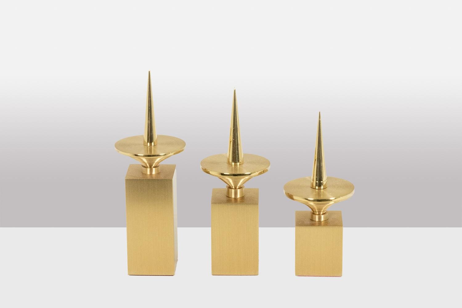 Gilded Brass Candlesticks, Set of 3 for sale at Pamono