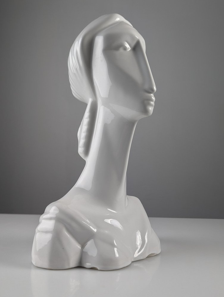 Art Deco Style Sculpture Bust in Ceramic, 1980s for sale at Pamono