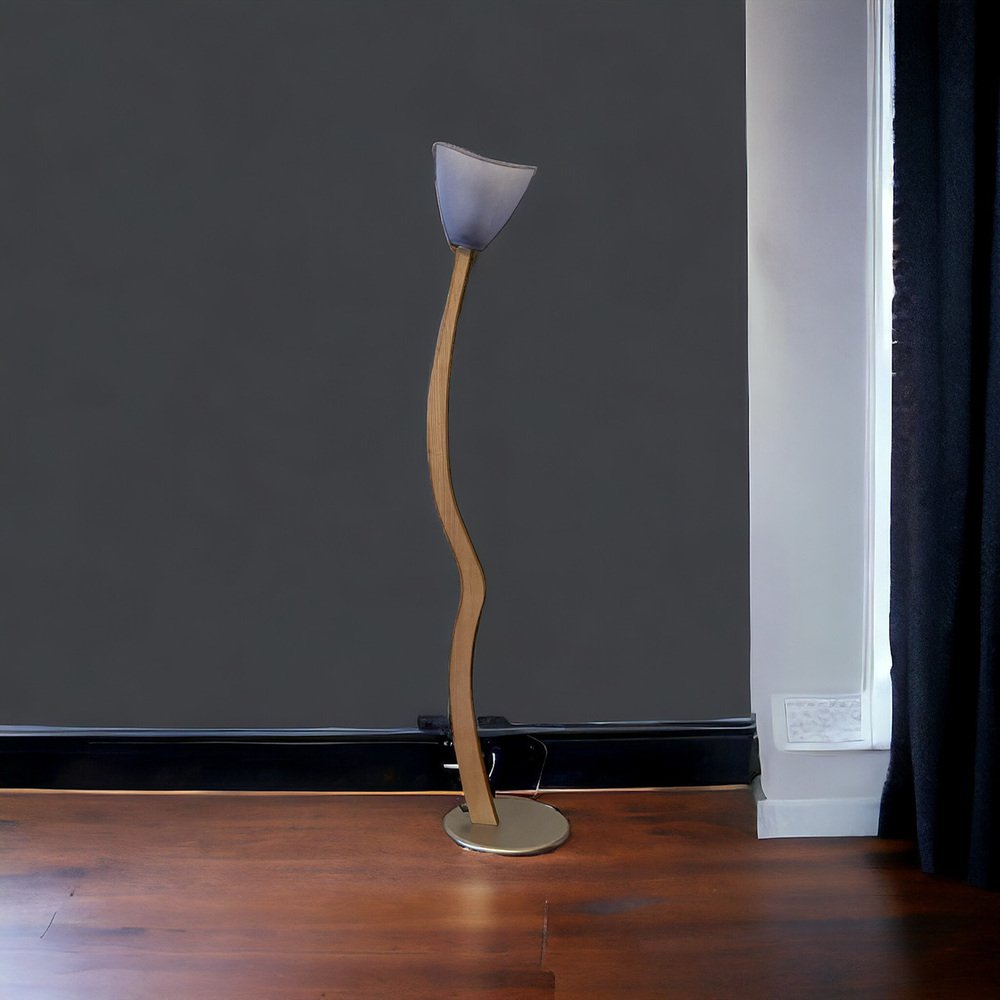 Italian Wooden Curved Floor Lamp, 1980s for sale at Pamono