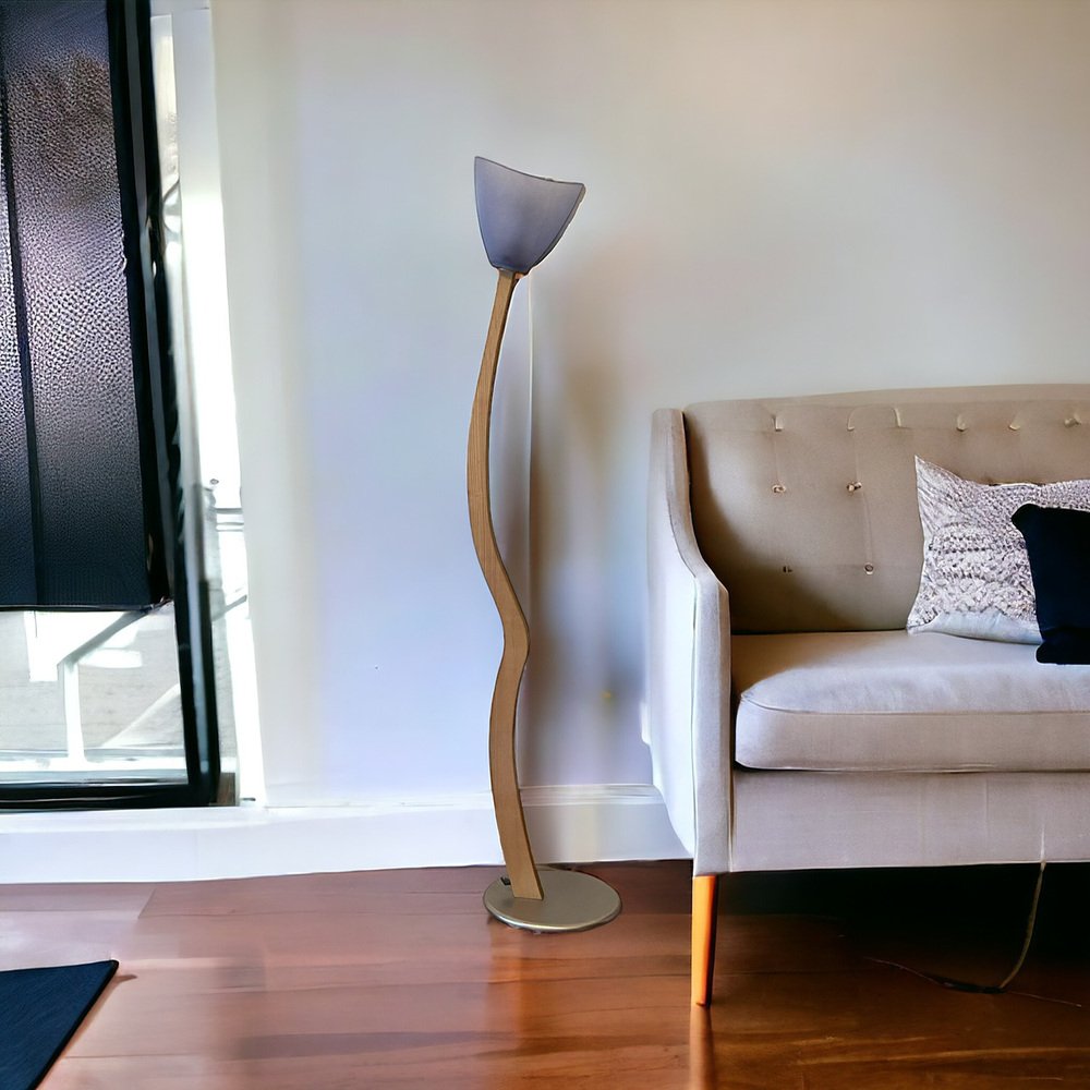 Italian Wooden Curved Floor Lamp, 1980s for sale at Pamono