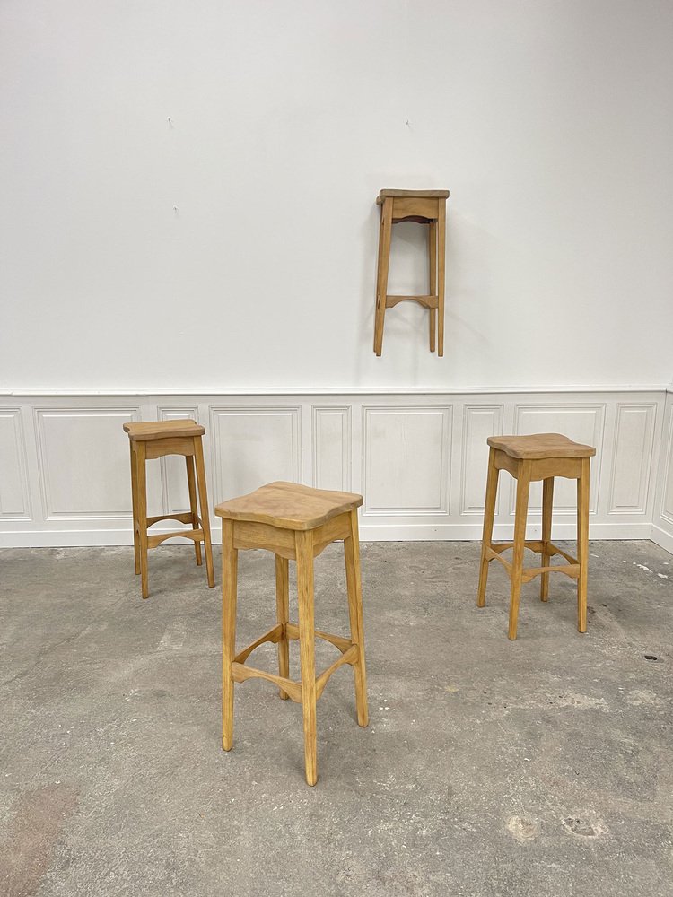 High Stools in Raw Wood, 1960s, Set of 4 for sale at Pamono