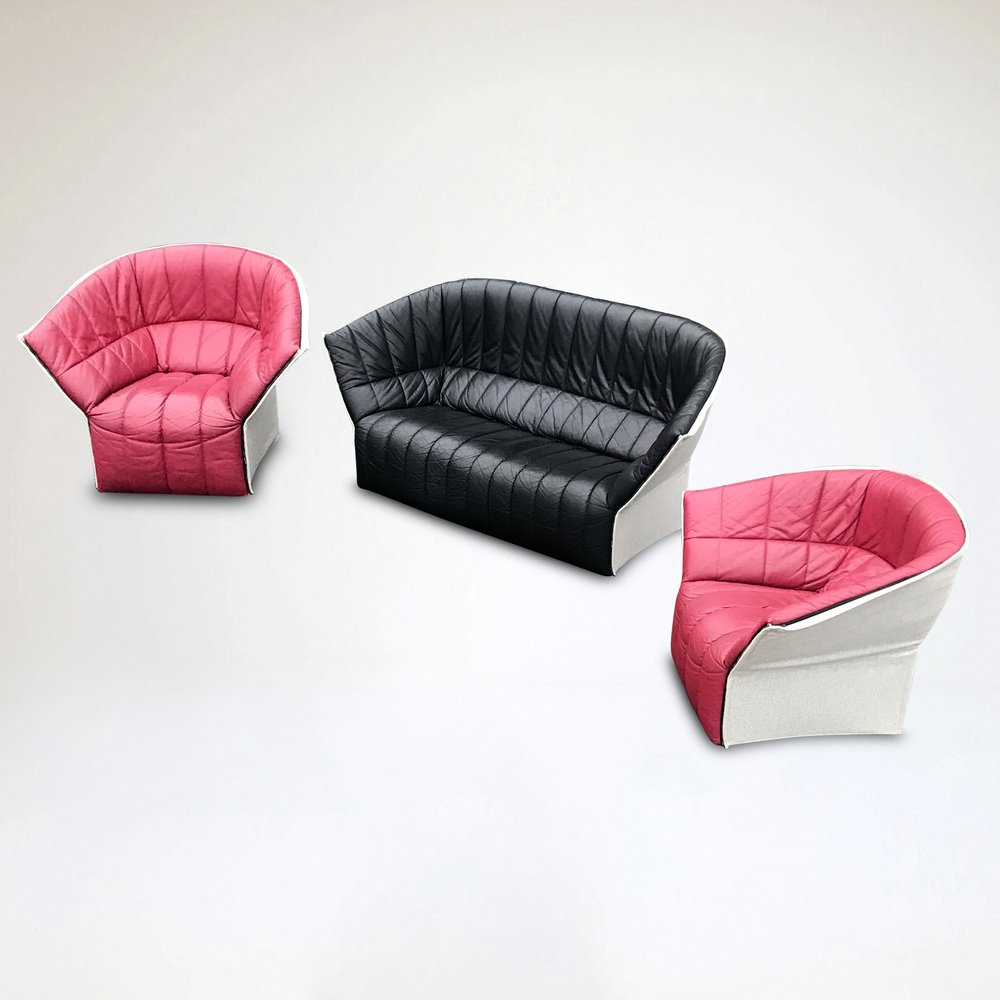 Moel Wohnzimmer Set aus Leder von Inga Sempé für Ligne Roset, 2000er, 3er Set bei Pamono kaufen
