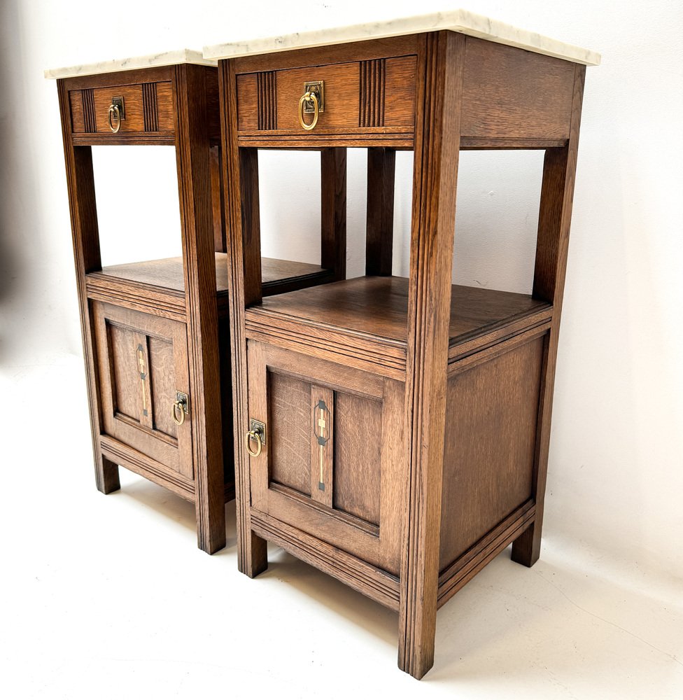 Art Nouveau Oak Bedside Tables, 1900s, Set of 2 for sale at Pamono