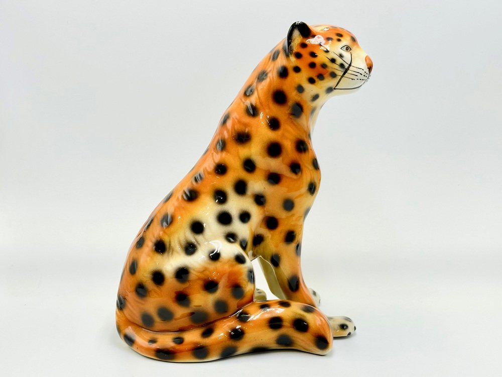 Vintage Italian Ceramic Cheetah Sculpture, 1960s for sale at Pamono