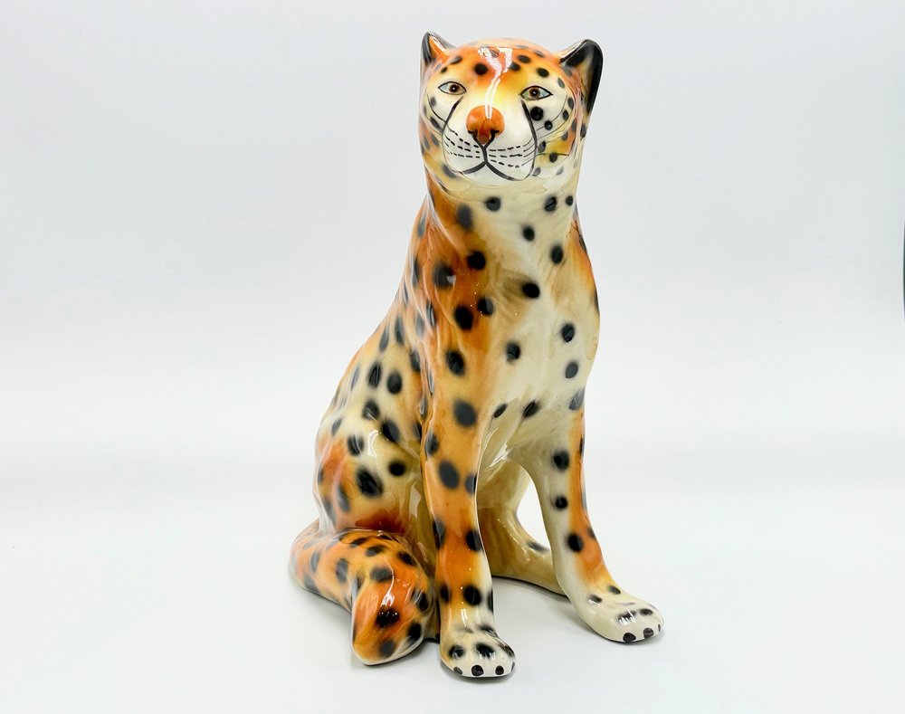 Vintage Italian Ceramic Cheetah Sculpture, 1960s for sale at Pamono