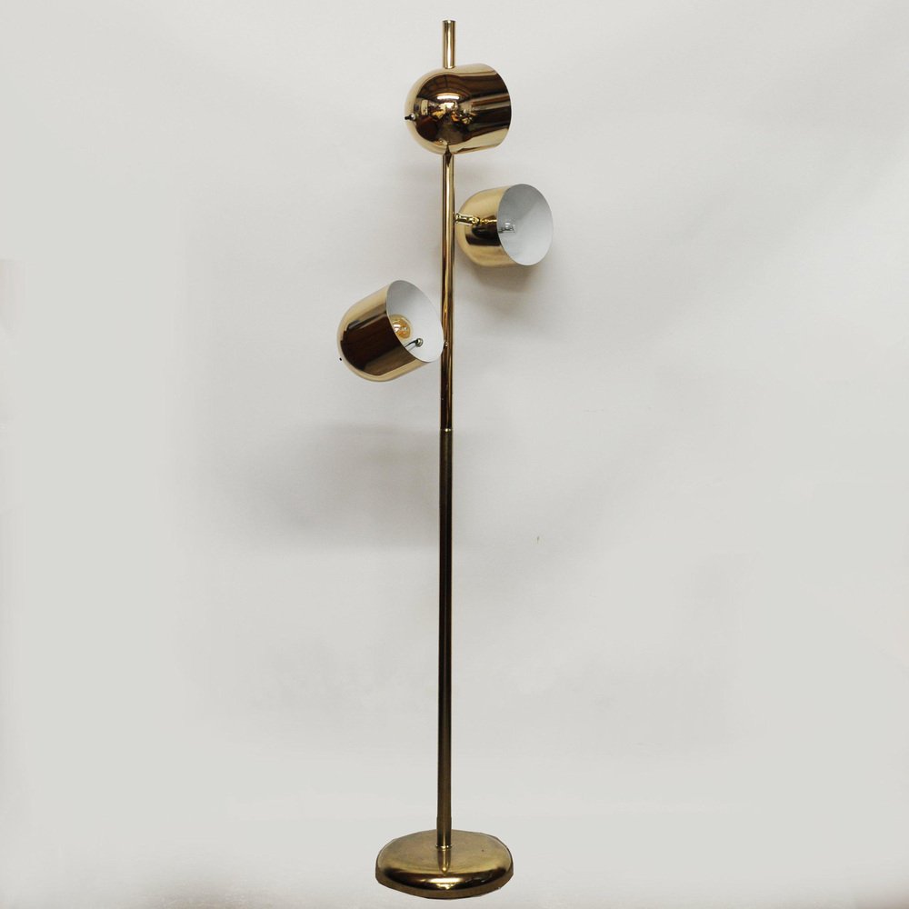 Brass-Plated Adjustable 3-Spot Floor Lamp attributed to Underwriters Laboratories, 1980s for ...