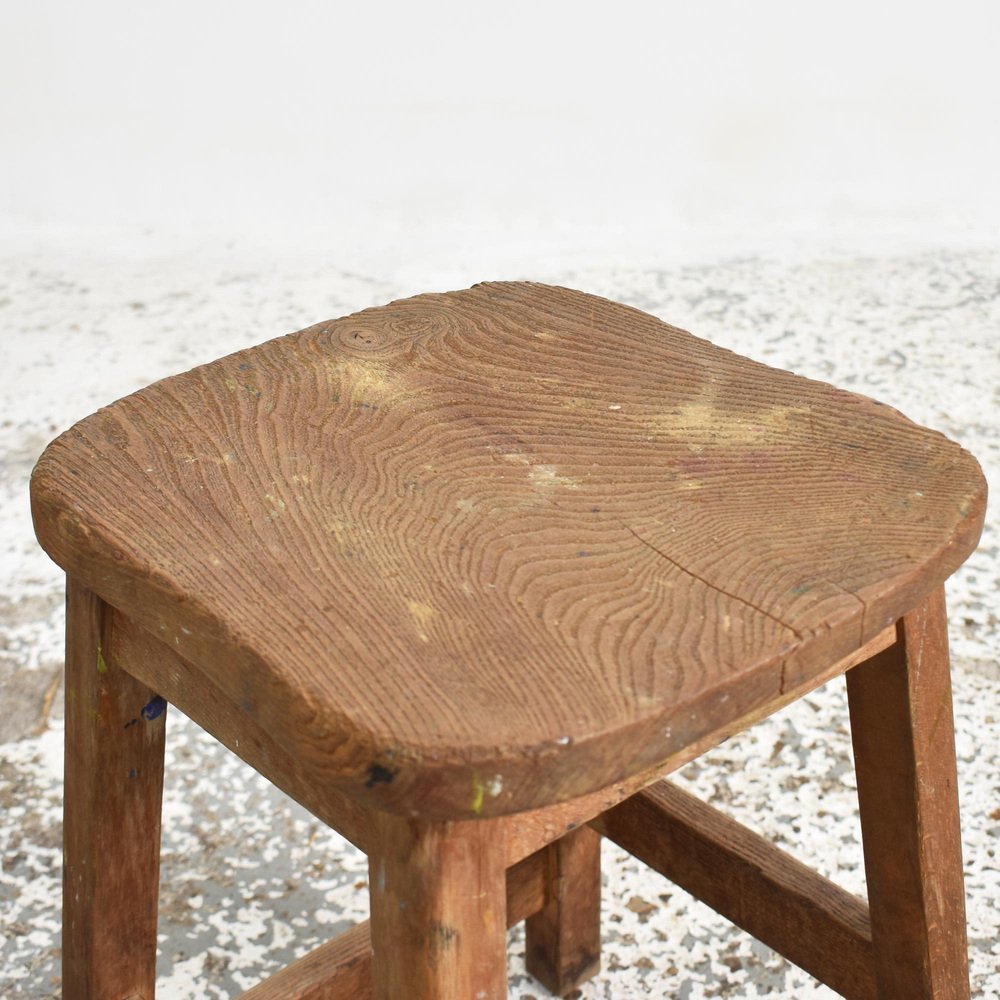 Small Wooden Lab Stool, 1950s for sale at Pamono