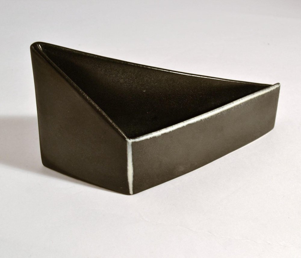 Minimalist Triangular Black and White Ceramic Bowls and Vases, 1980s ...