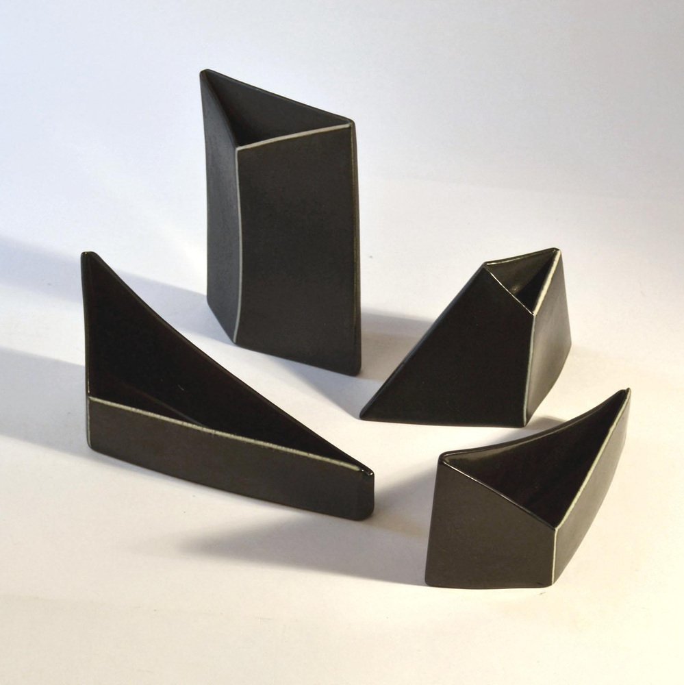 Minimalist Triangular Black and White Ceramic Bowls and Vases, 1980s ...