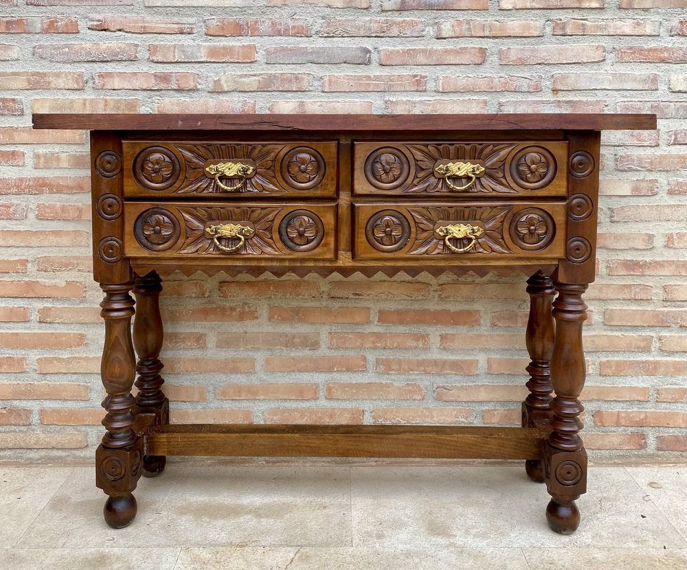 Early 20th Century Spanish Carved Console Table with Four Drawers ...