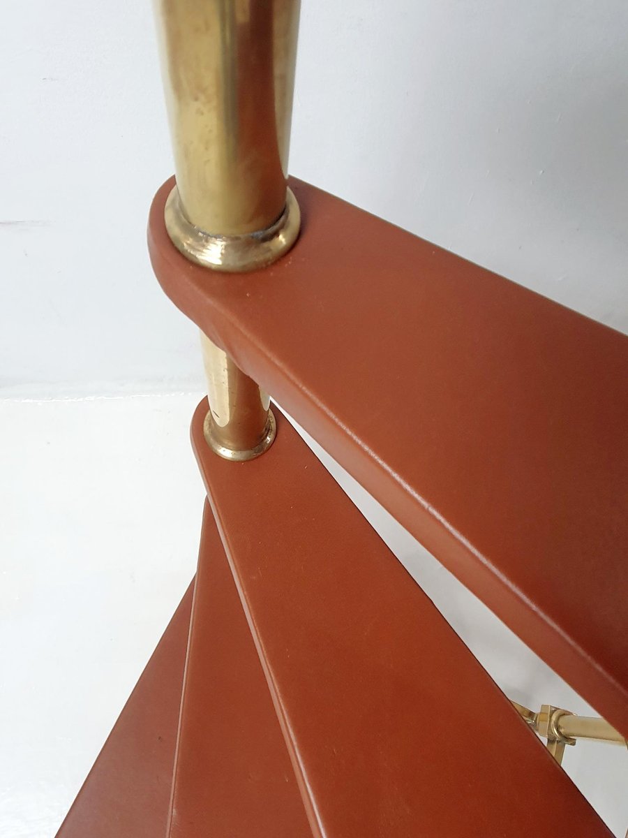 Antique Leather And Brass Library Steps For Sale At Pamono